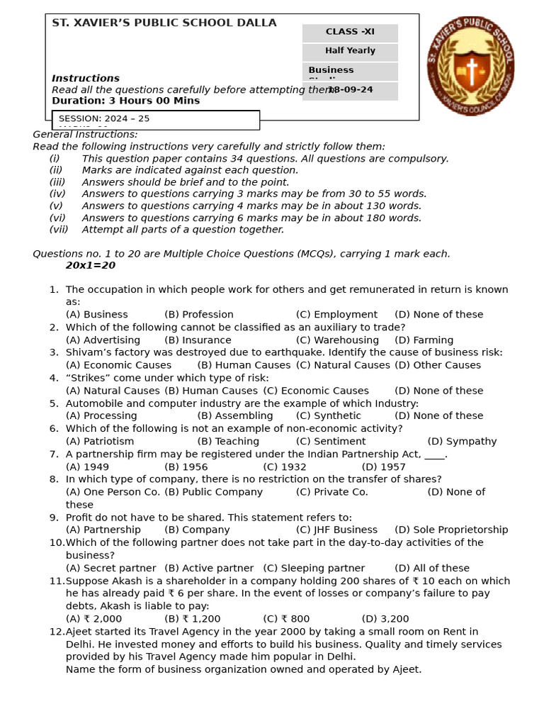 Class 11 BST HY | PDF