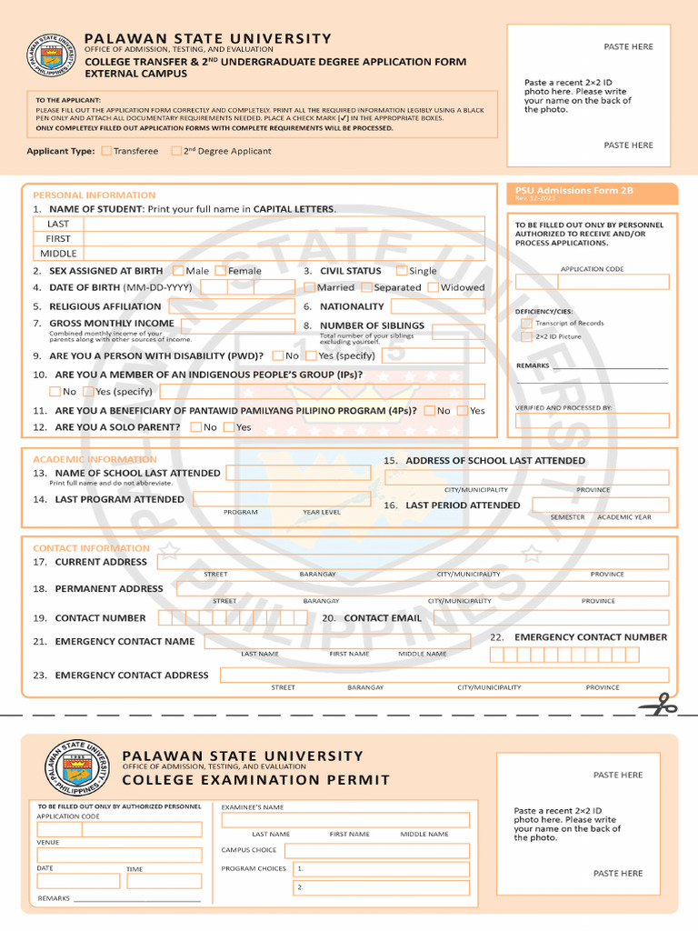 PSU College Transfer and 2nd Course Application Form | PDF