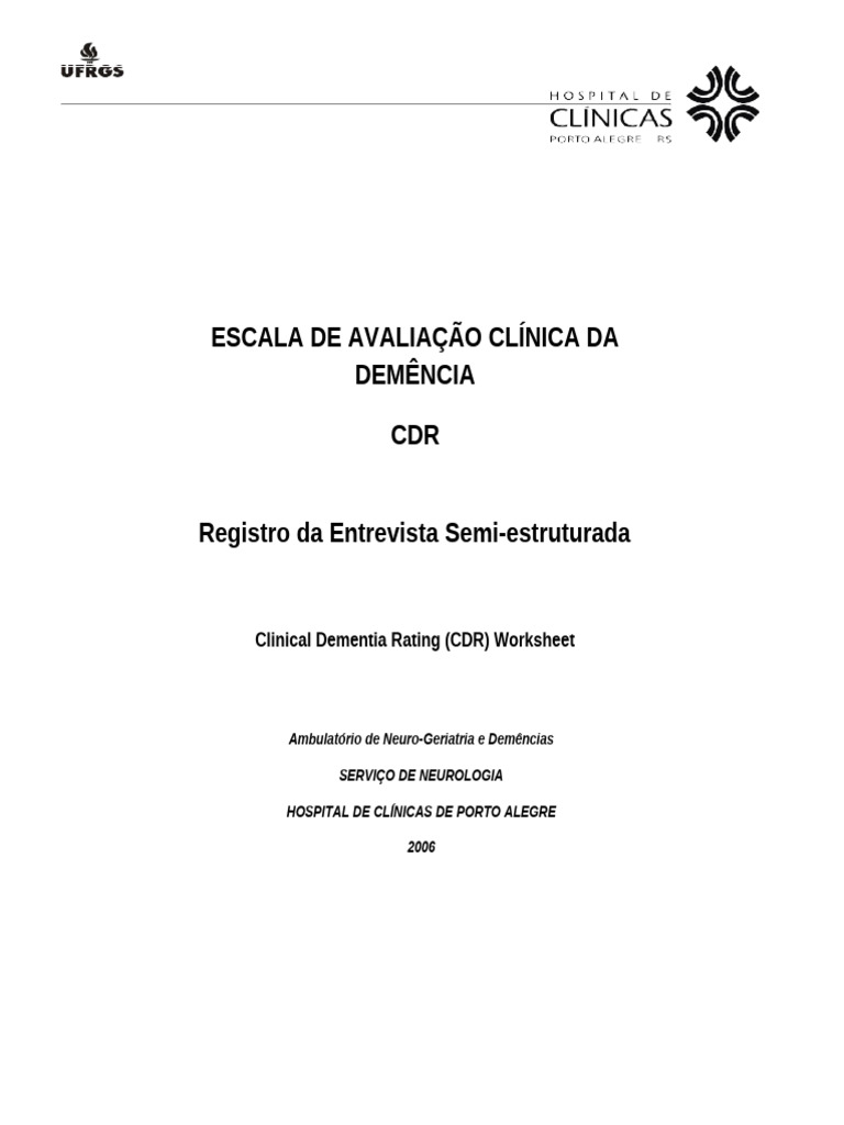 CDR Escala de Avaliacao Clinica Da Demencia | PDF