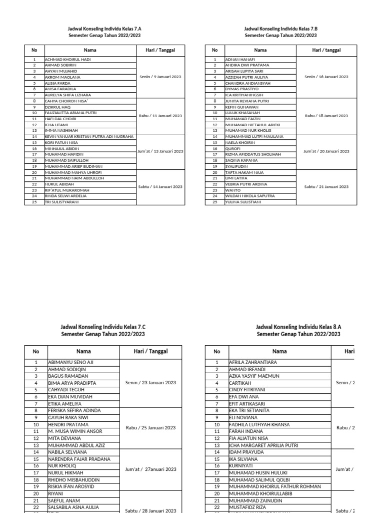 Jadwal Konseling | PDF