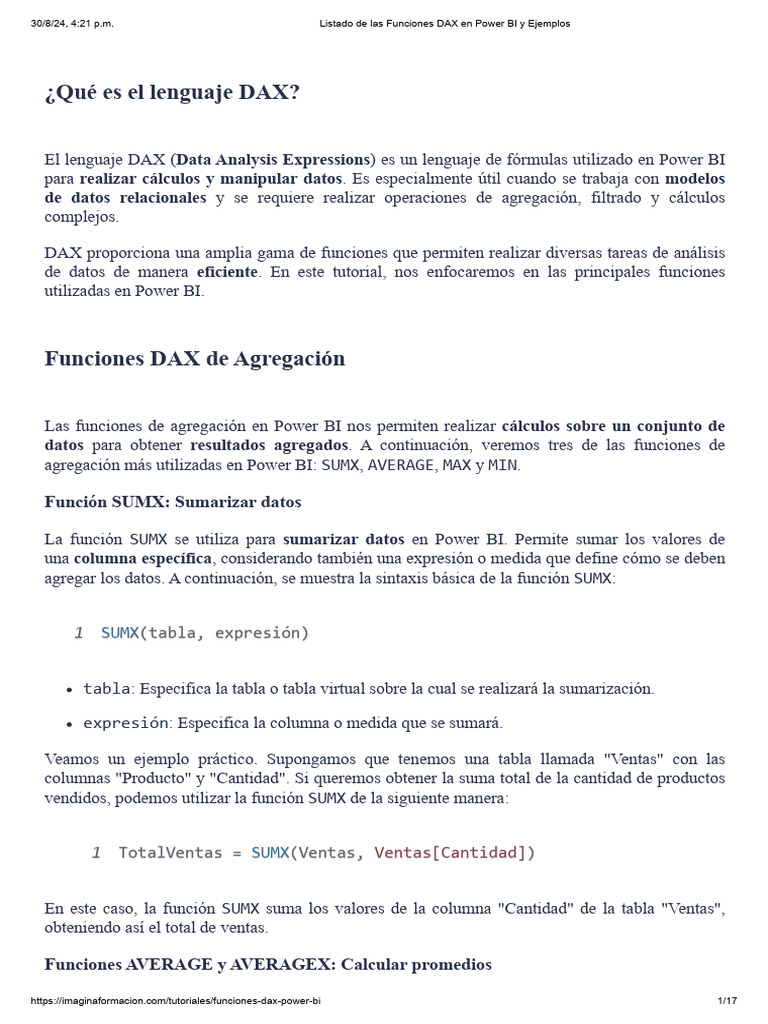 Listado de Las Funciones DAX en Power BI y Ejemplos | PDF