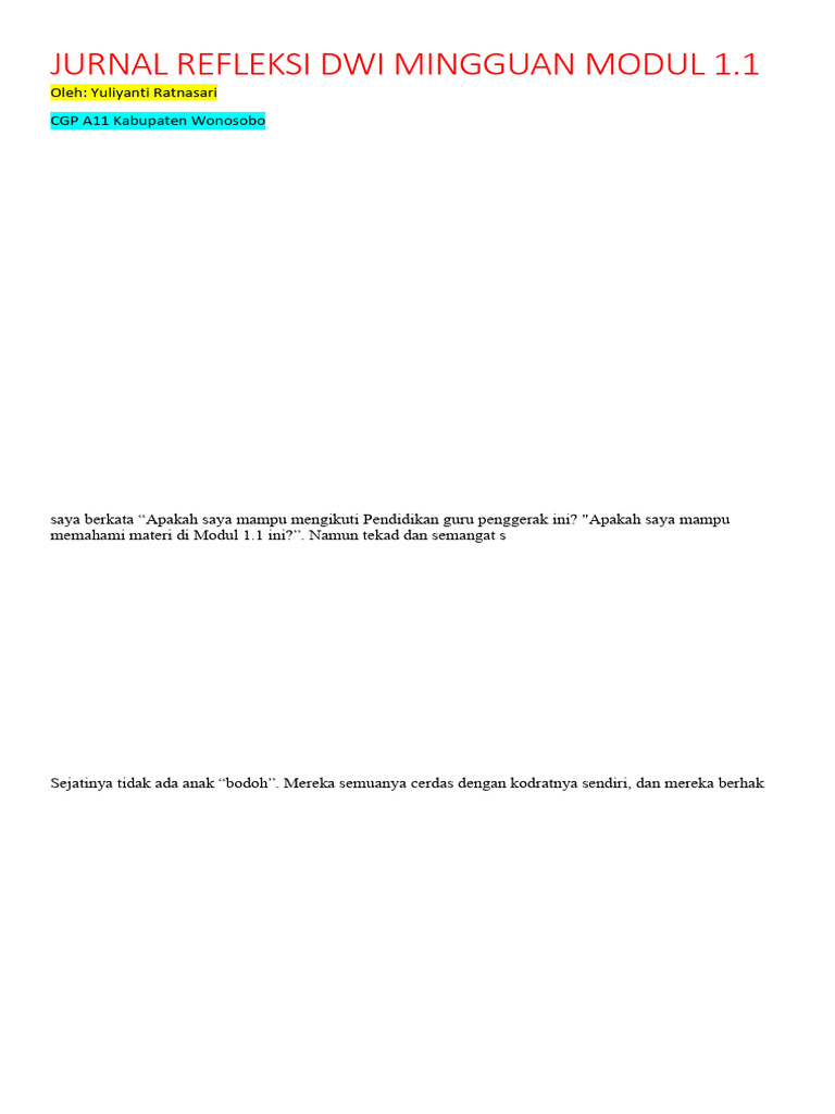 Jurnal Refleksi Dwi Mingguan Modul 1.1 Fix | PDF
