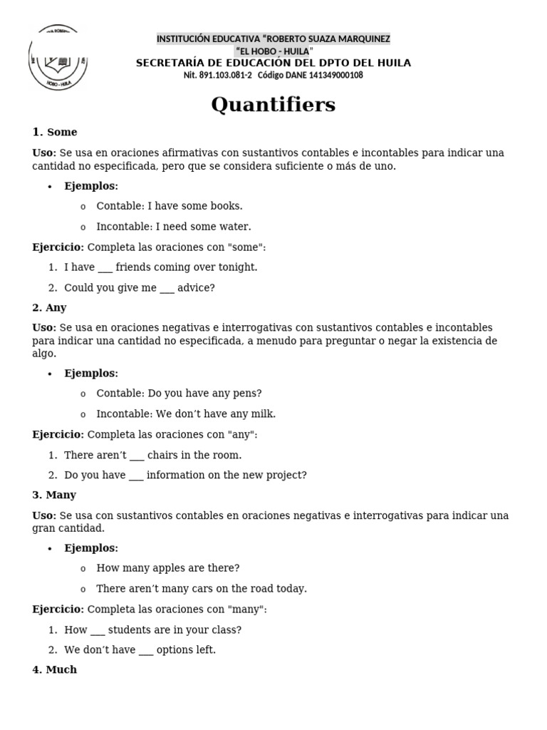 Cuantificadores en inglés para niños | PDF | Artes del Lenguaje y ...