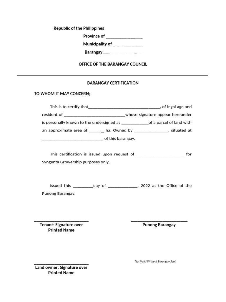 Barangay Certification | PDF
