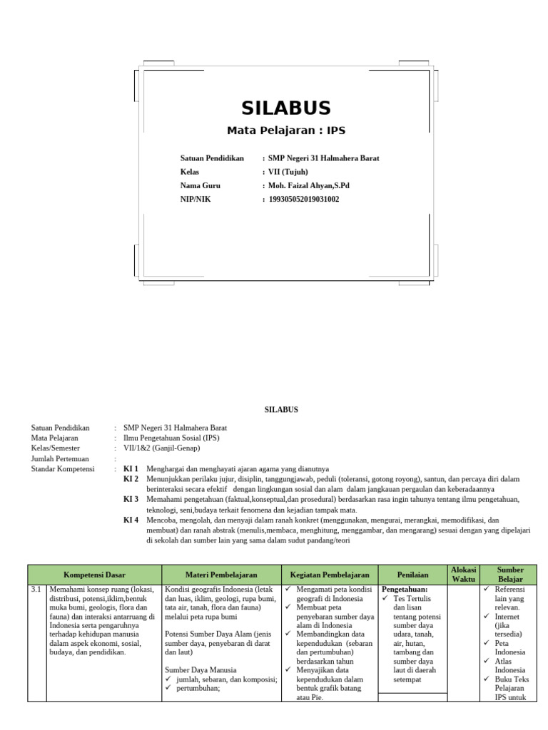 Silabus IPS Kelas 7 | PDF