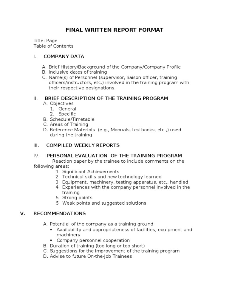 Ojt - Final Written Report Format