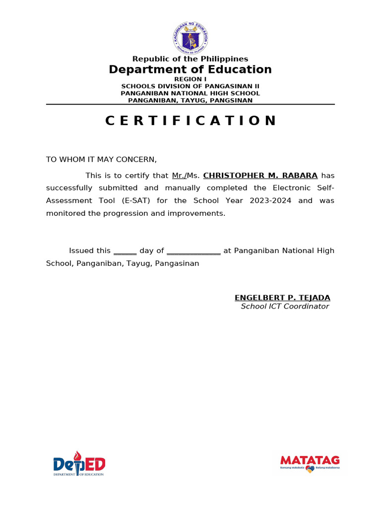 Esat Certification Temp | PDF