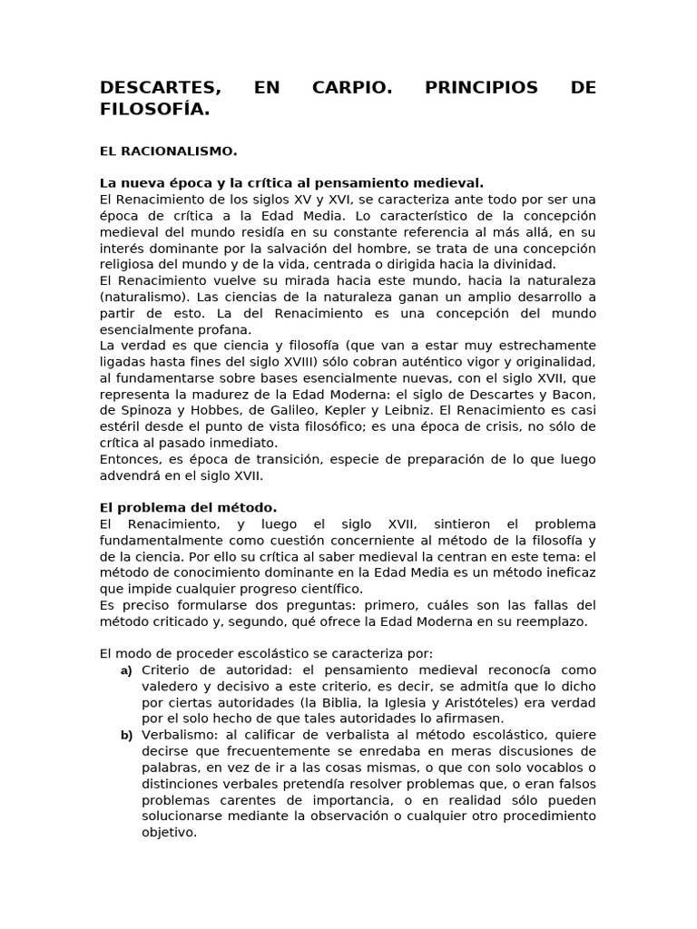 Aportaciones de Descartes al Racionalismo | PDF | René Descartes ...