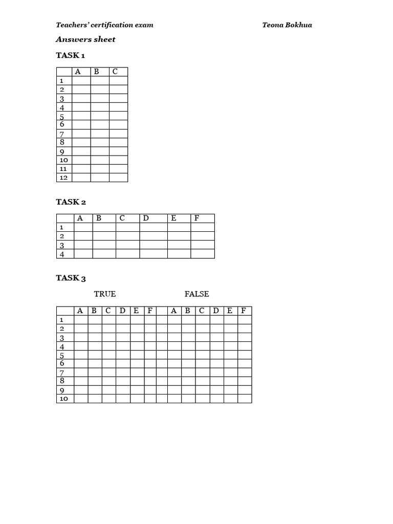 Answer Sheet 2024 Teachers Certification | PDF