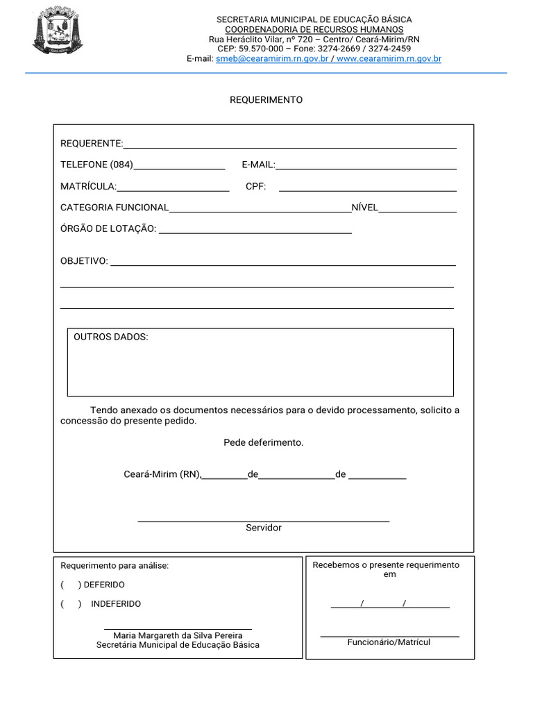 Requerimento de Servidor da Educação RN | PDF