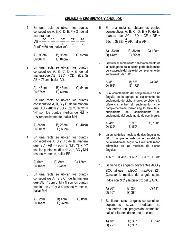 Semana 1 Segmentos - Angulos | PDF