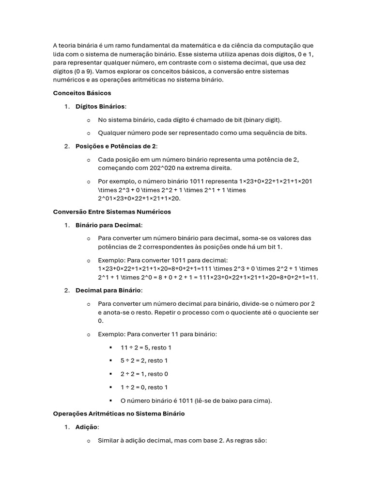 A Teoria Binária É Um Ramo Fundamental Da Matemática e Da Ciência Da ...