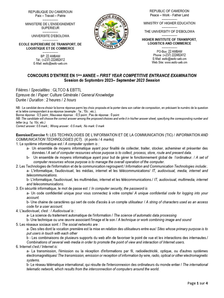 Epreuve de Culture Générale | PDF