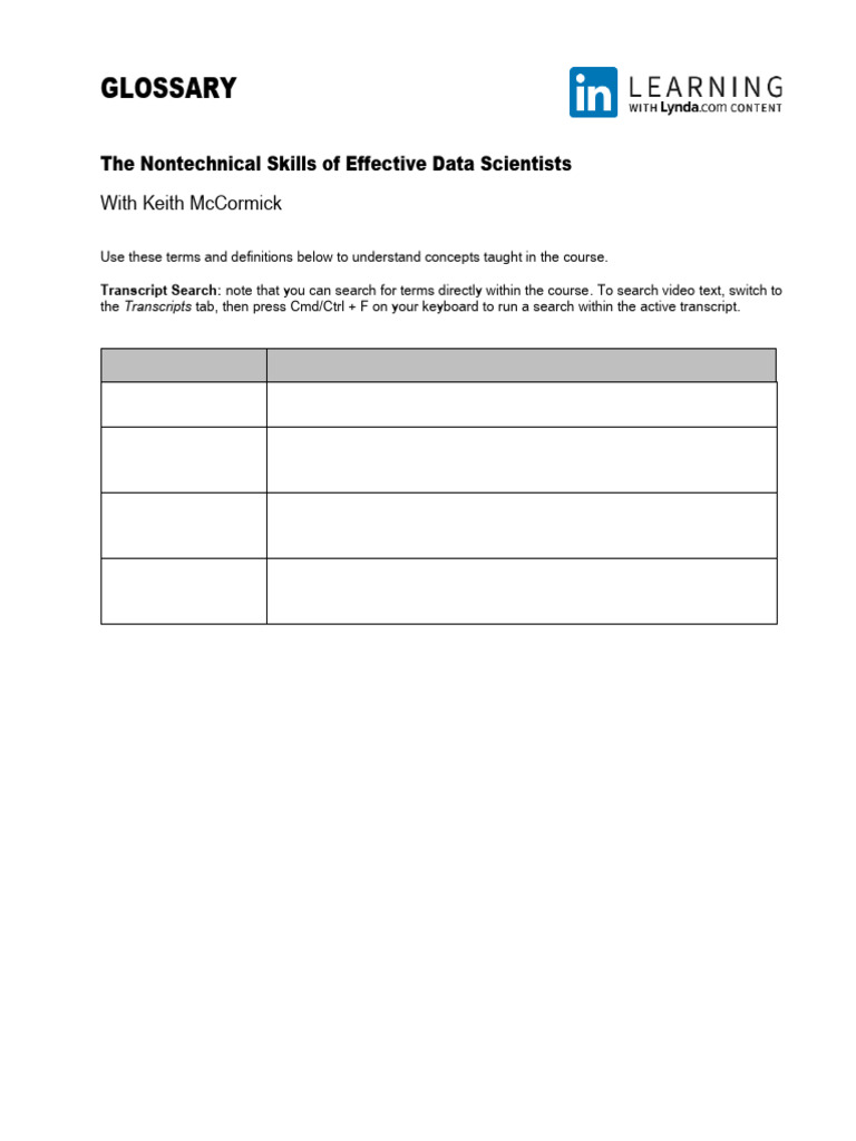 Glossary Nontechnical Skills Effective Data Scientists | PDF