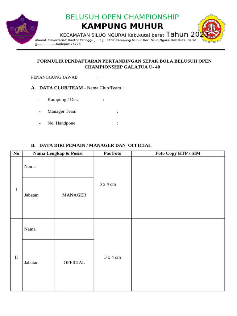 Formulir Belusuh Open Championship Galatua - 40-1 | PDF
