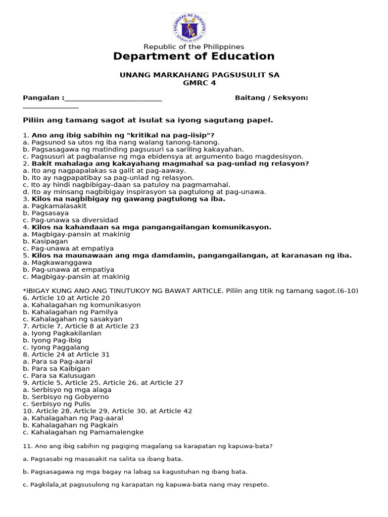 GMRC-Q1-Periodic Test | PDF