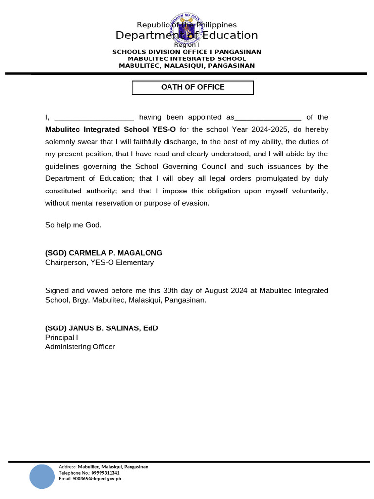 Oath-of-Office Officer | PDF