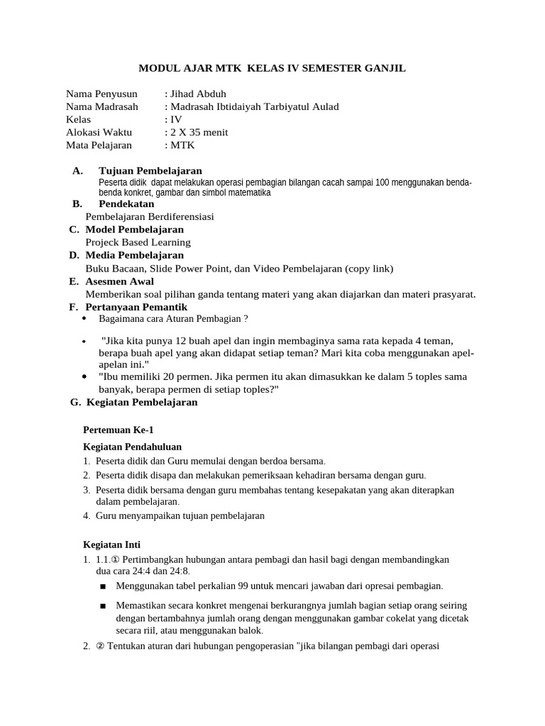 Modul Ajar MTK KPK FPB | PDF