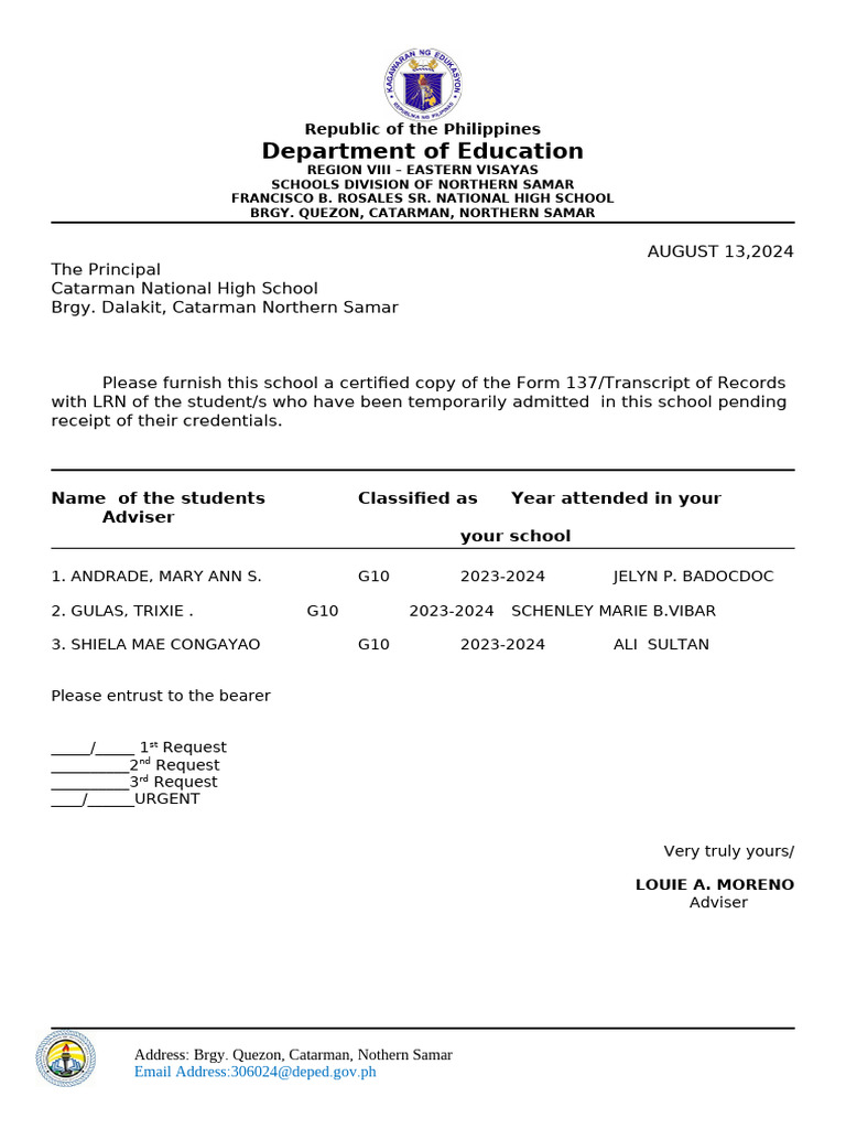 Form 137 Request - 022725 | PDF