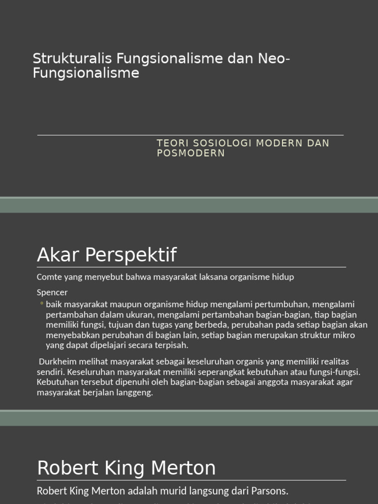 Strukturalis Fungsionalisme Dan Neo-Fungsionalisme | PDF