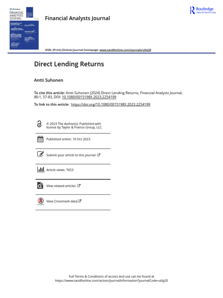 Direct Lending Returns | PDF | Sharpe Ratio | Finance & Money Management