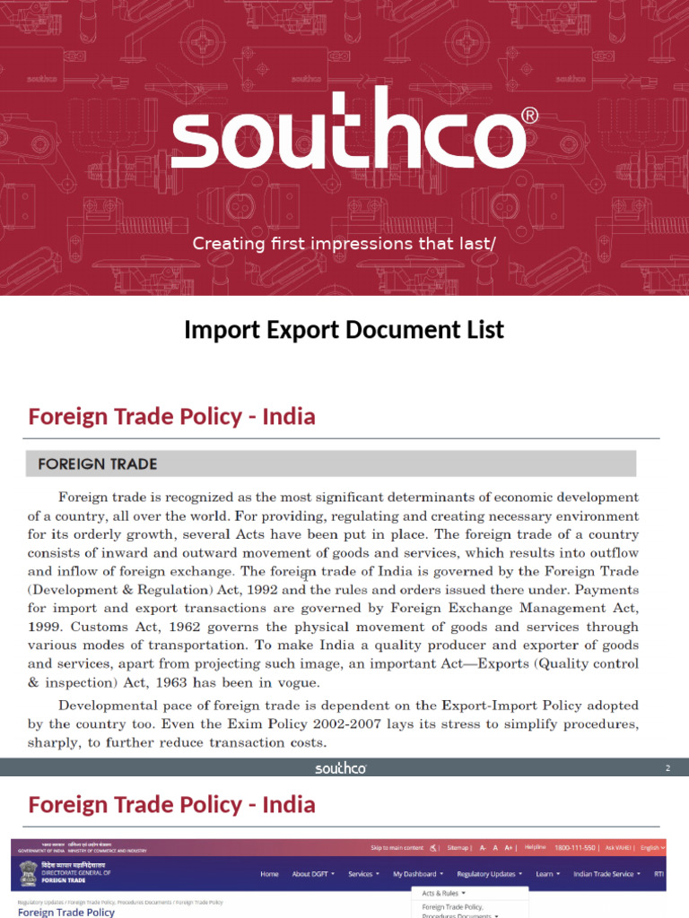 Import Export Document List Pdf