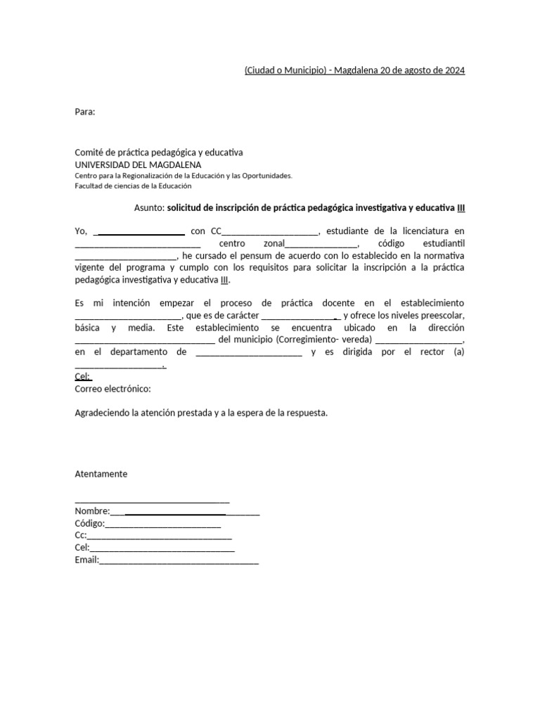 Carta de Solicitud de Prácticas 2024-II | PDF