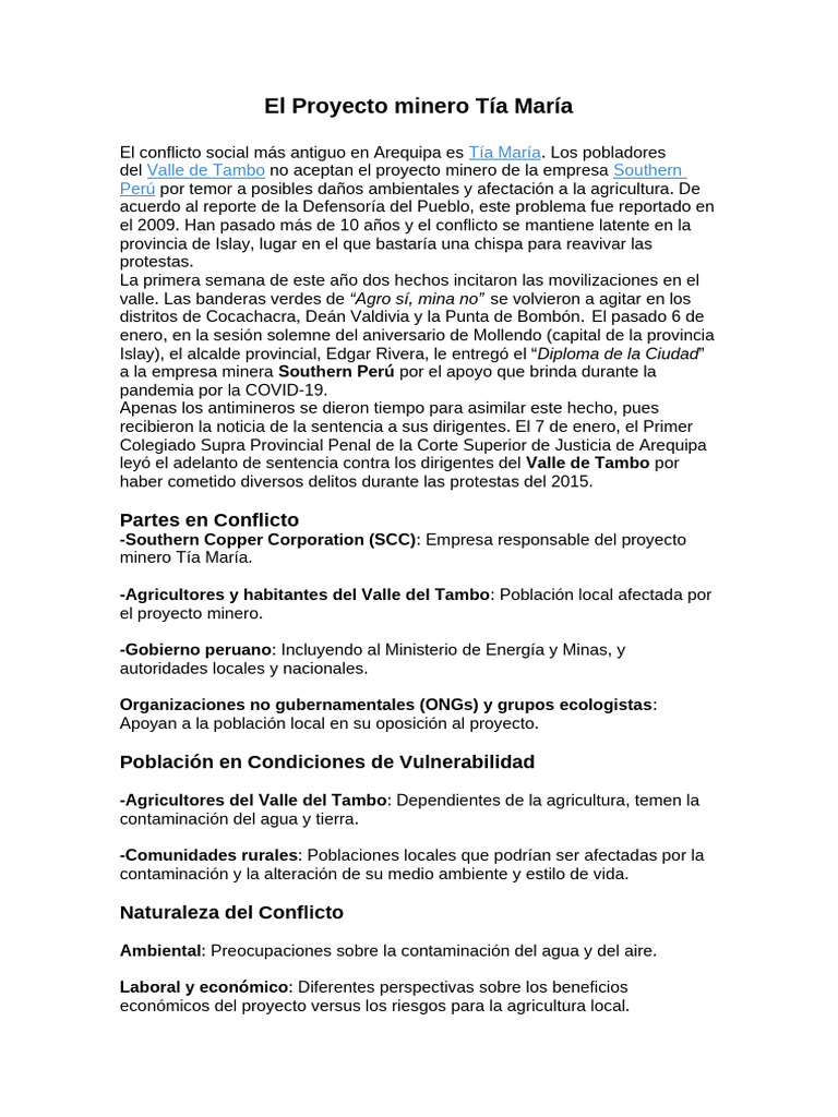 El Proyecto Minero Tía María Pa3 | PDF