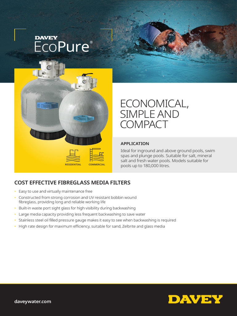 Pool EcoPure Datasheet | PDF | Filtration | Fiberglass