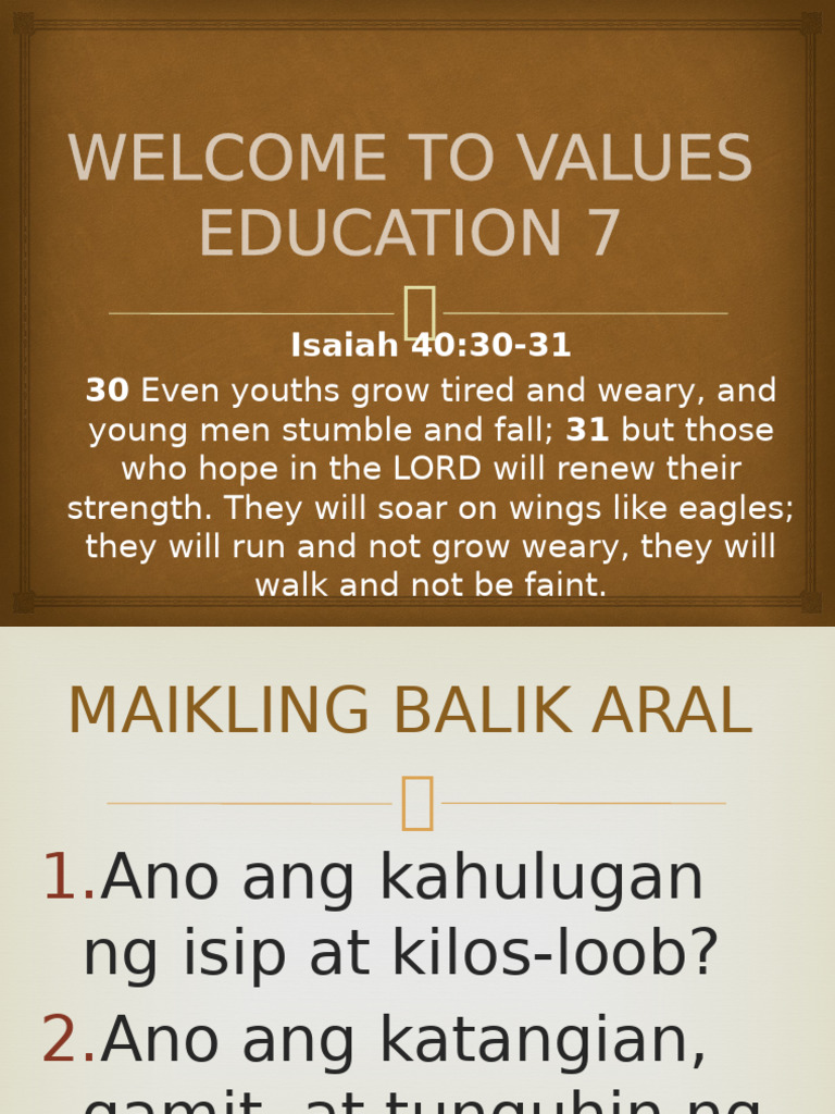 Week 2 Welcome To Values Education 7 | PDF