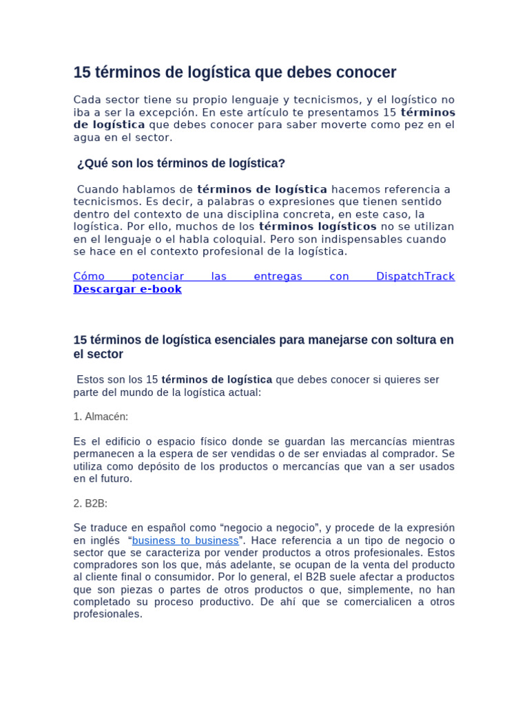 15 Términos de Logística Que Debes Conocer | PDF