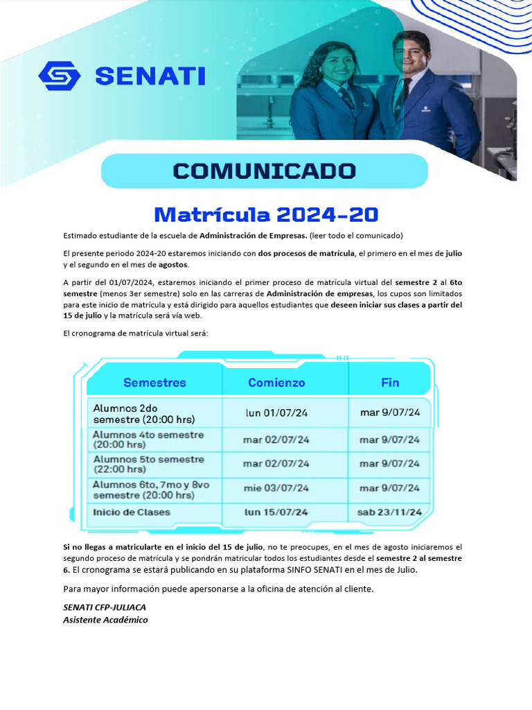 COMUNICADO MATRICULAS - 2024 - 20 - pp01 | PDF