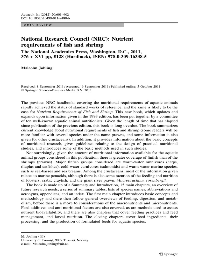 Nutrient Requirements of Fish & Shrimp | PDF | Nutrition | Diet & Nutrition