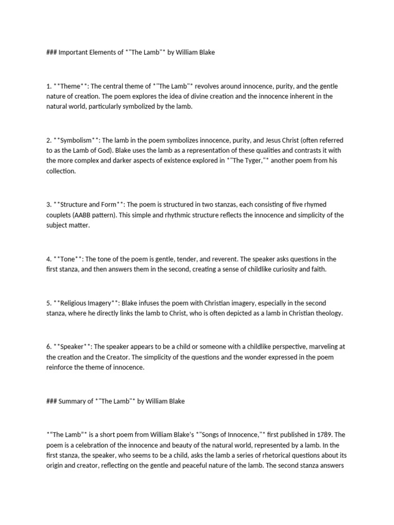 The Lamb by William Blake | PDF