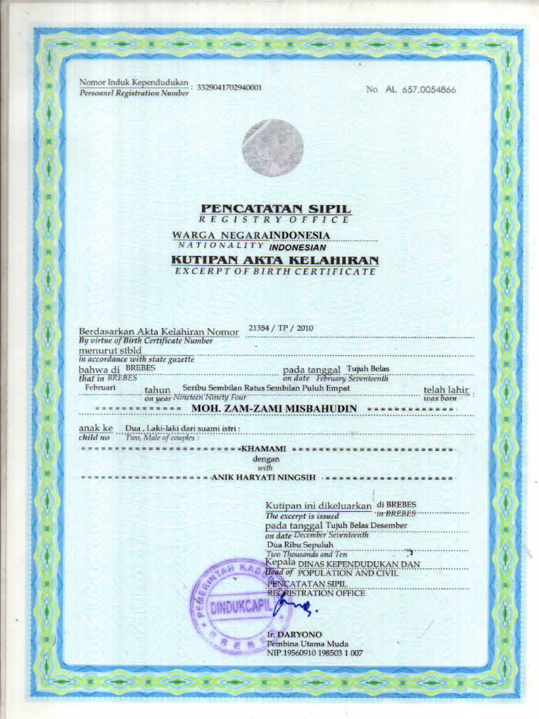 Akta Kelahiran Zami | PDF