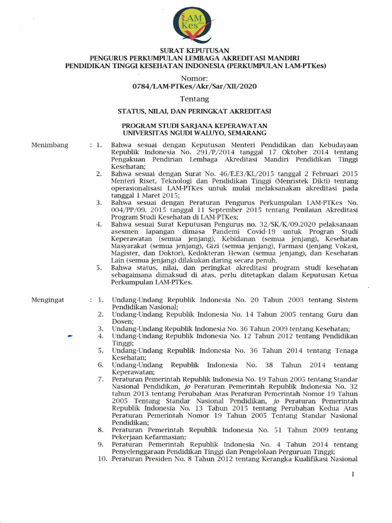 SK Akreditasi s1 Keperawatan | PDF