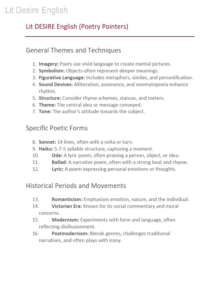 Poetry Techniques and Forms Guide | PDF