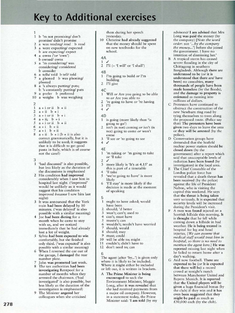 Advanced Grammar in Use - 2nd Edition - Additional Exercises' Answer Key | PDF