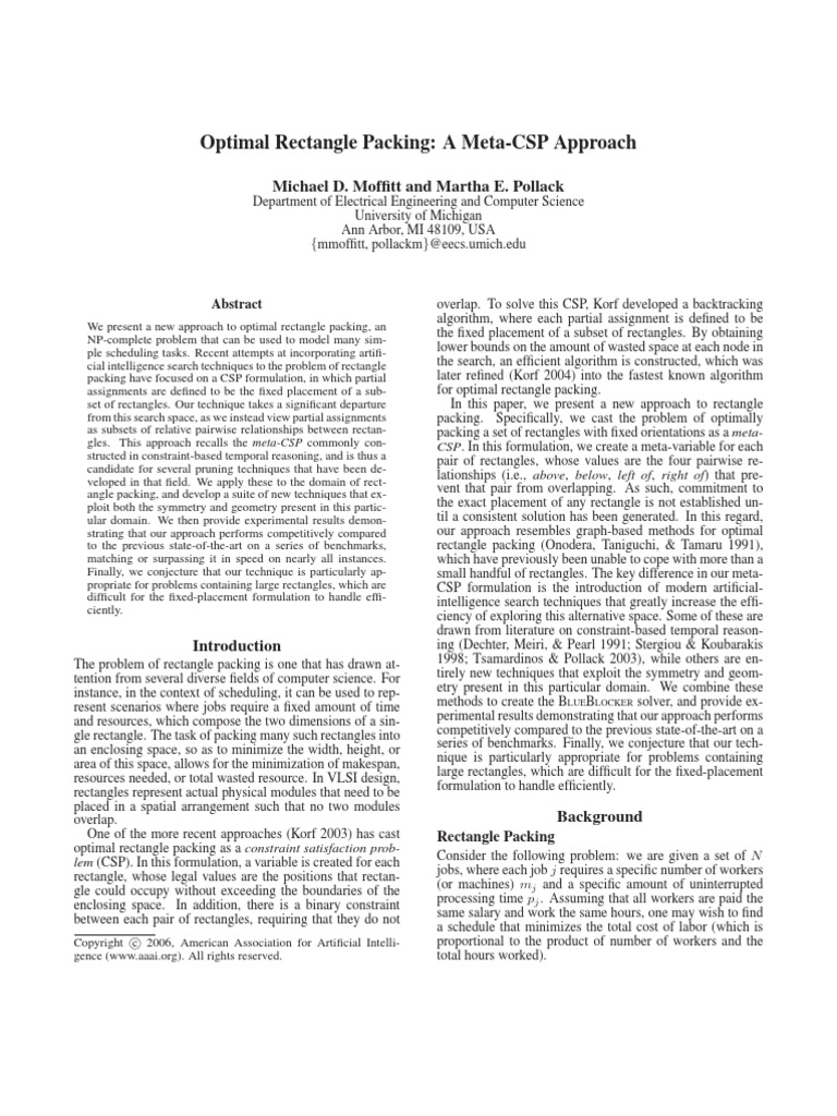 Michael D. Moffitt and Martha E. Pollack - Optimal Rectangle Packing: A ...