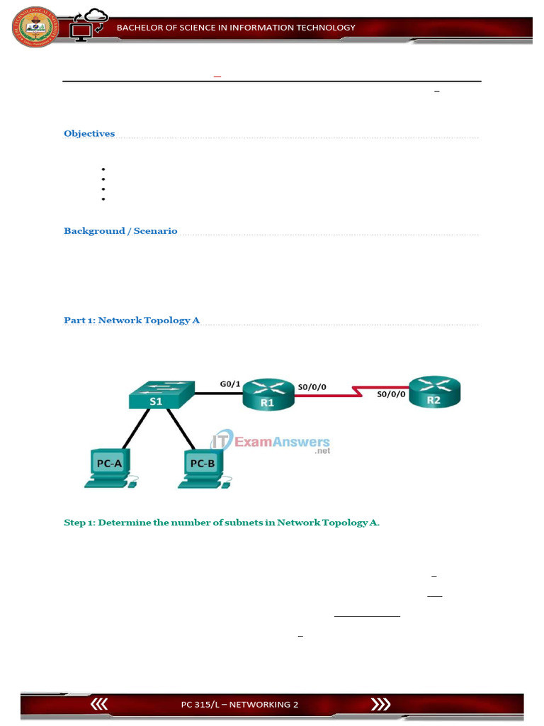 Subnetting Network Topologies Task Pdf