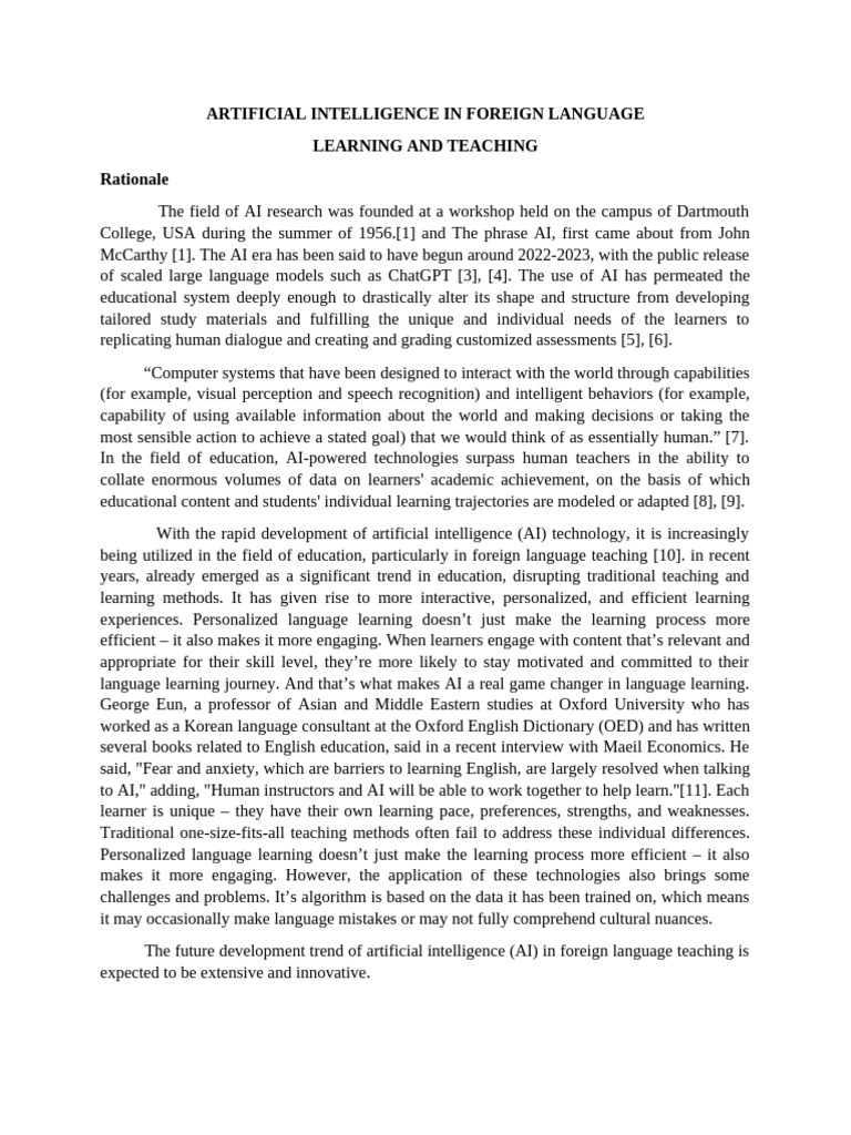 Artificial Intelligence in Foreign Language Learning and Teaching Hieu ...
