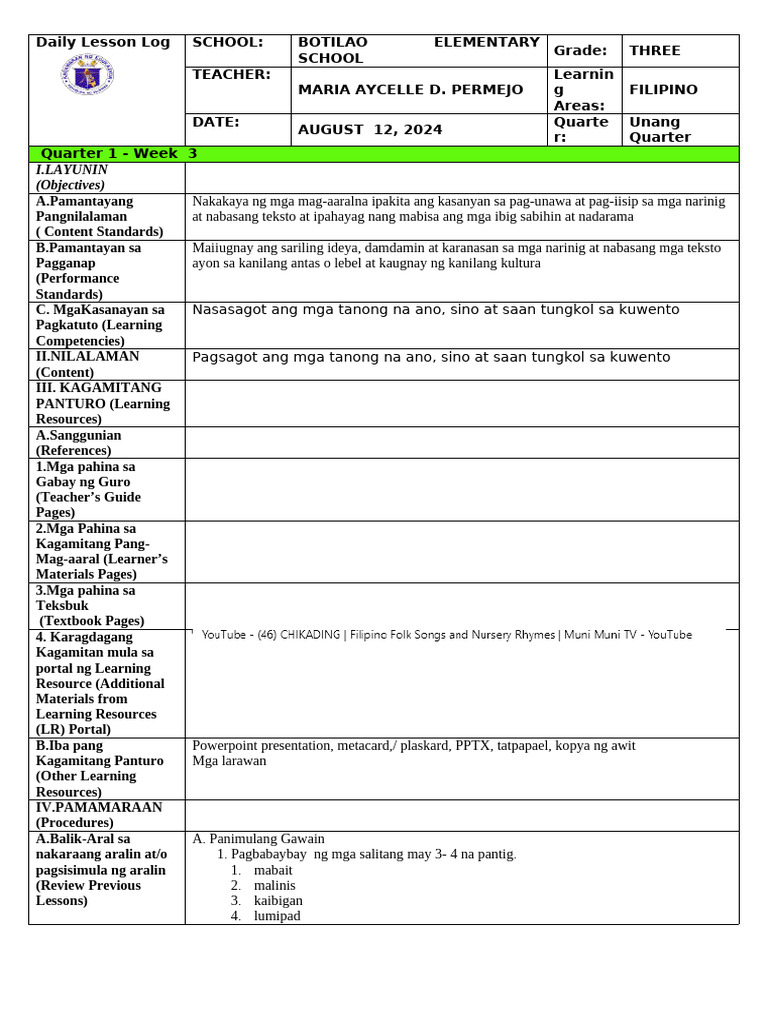 Filipino Q1 W3 D2 | PDF