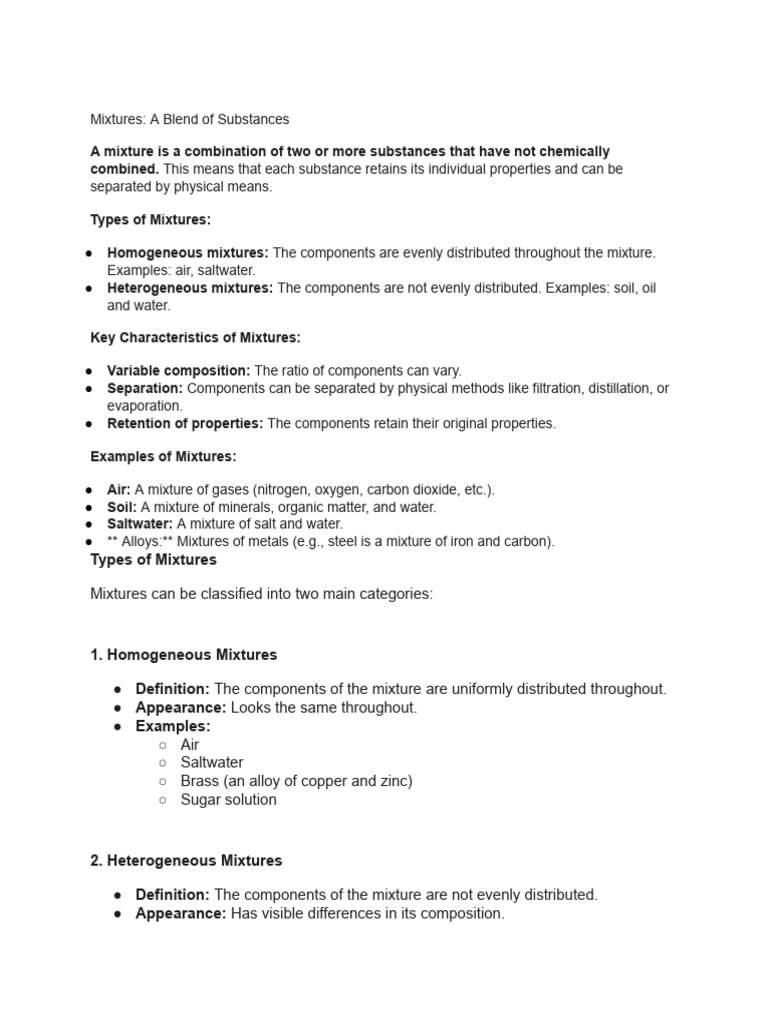 Chemistry Class 9th. What Is A Mixture | PDF | Mixture | Chemical Compounds