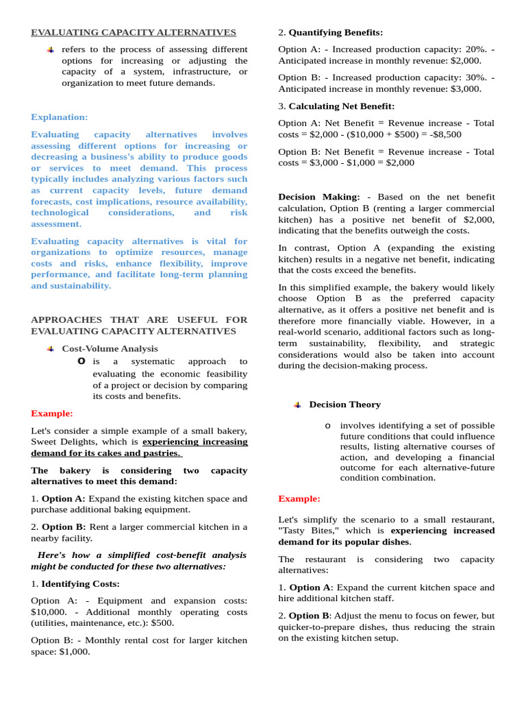Evaluating Capacity Alternatives | PDF