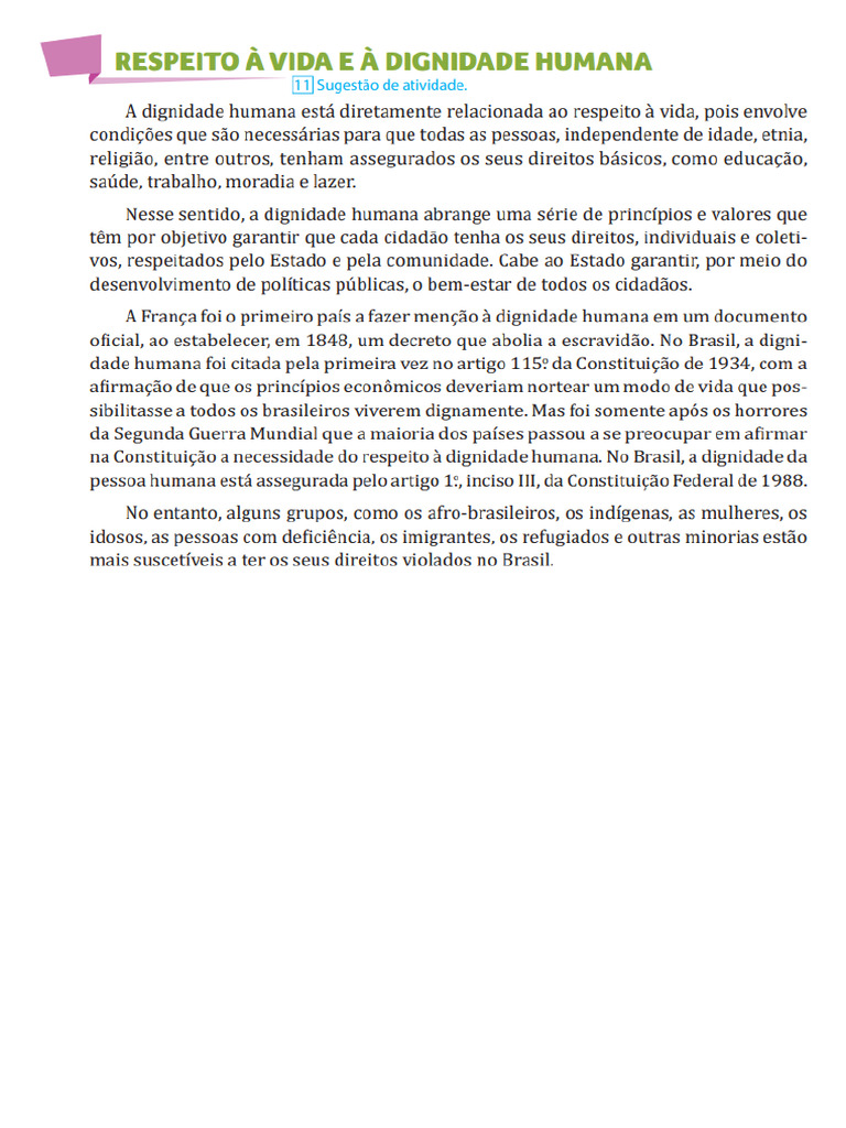 Respeito A Vida e Á Dignidade Humana | PDF