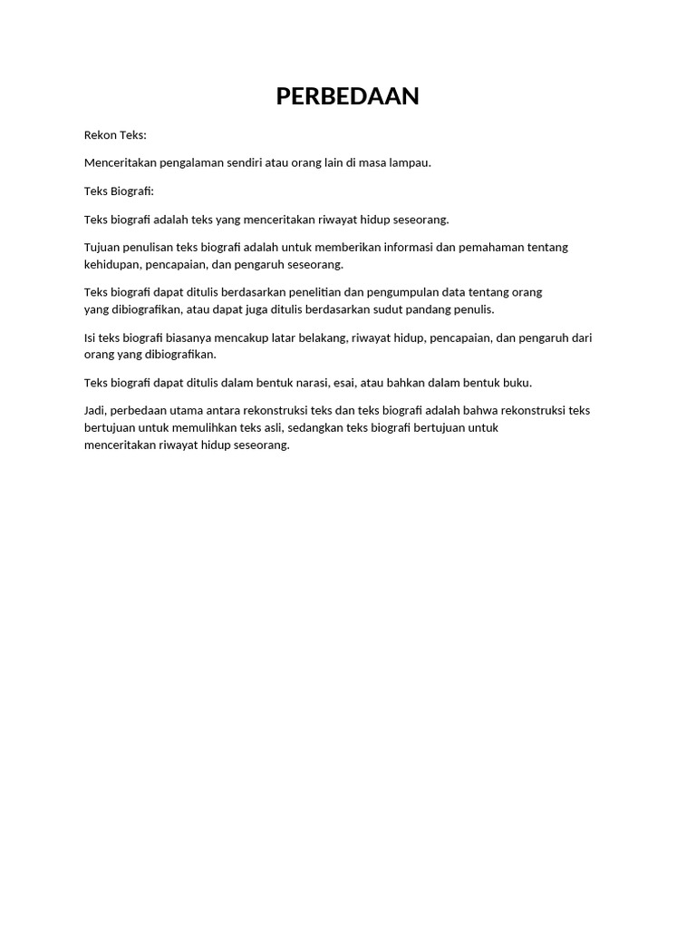 PERBEDAAN Rekon Teks Dan Biografi Tugas B, Indo BILL | PDF
