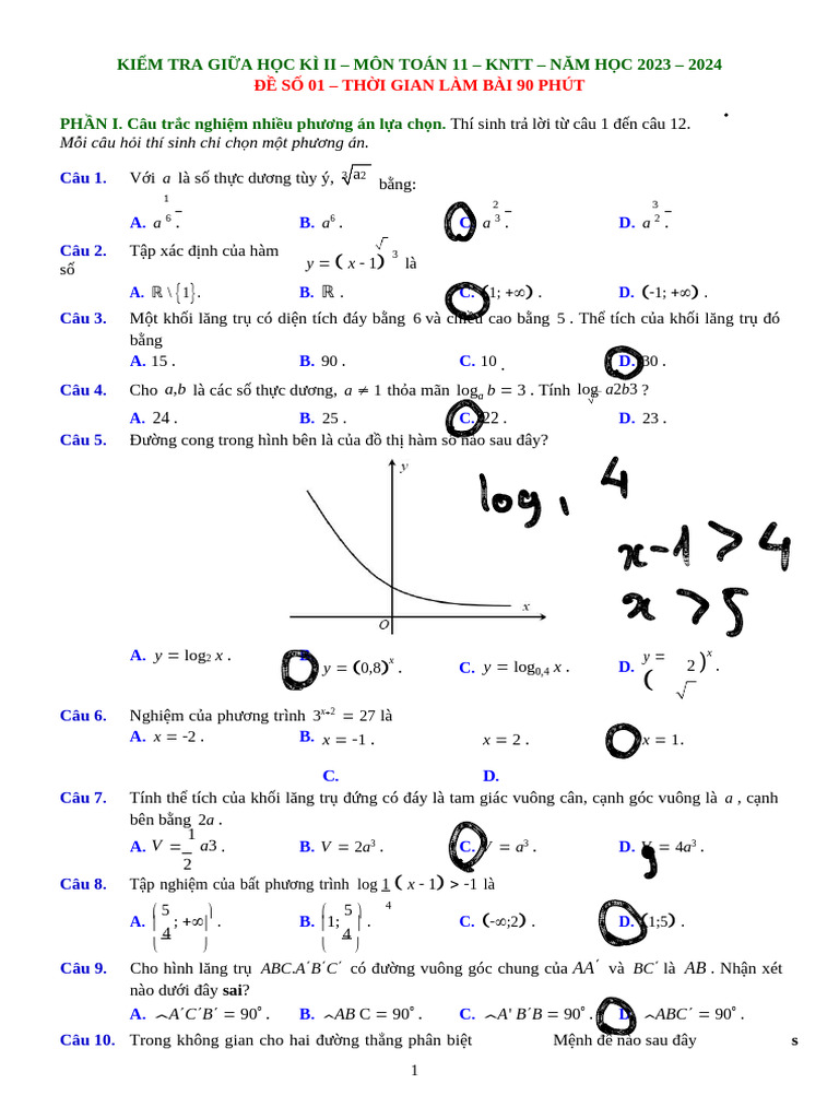 14 de Kiem Tra Giua Hoc Ki 2 Toan 11 Knttvcs Nam Hoc 2023 2024 | PDF
