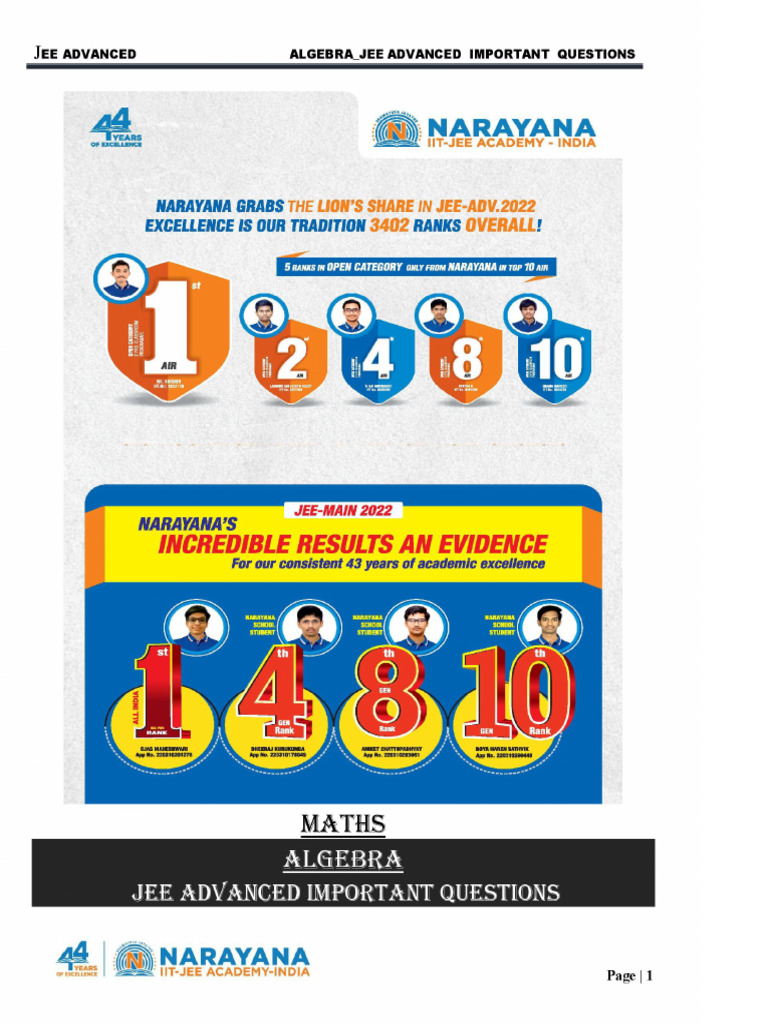 Algebra - Jee Advanced - Important Questions | PDF