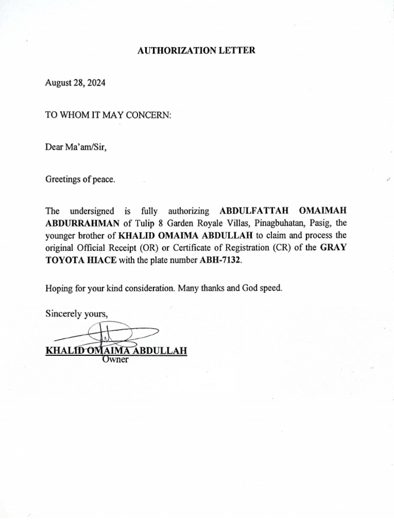 Authorization Letter Bpa | PDF