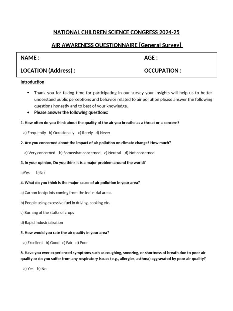 Important Questionnaire NCSC | PDF | Air Pollution | Pollution